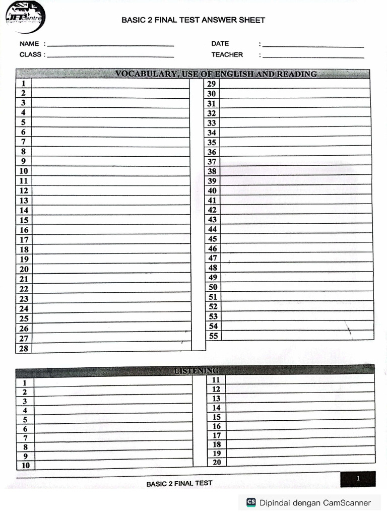 Answersheet Basic 2 | PDF