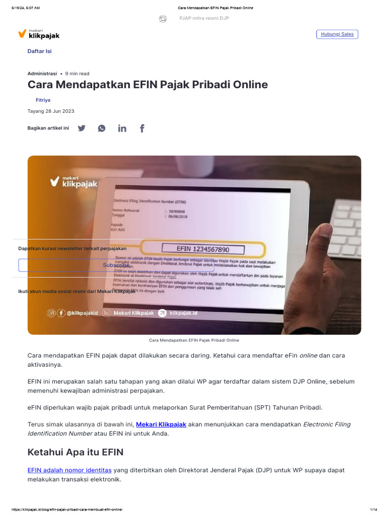 Cara Dapatkan EFIN Pajak Pribadi Online | PDF