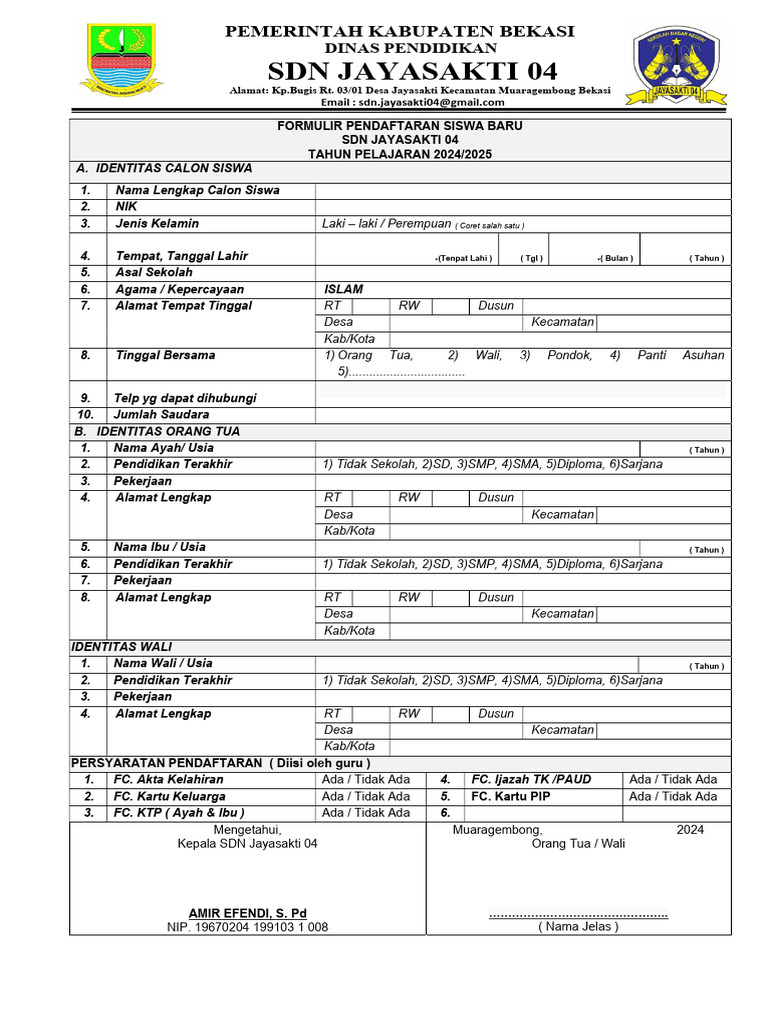 Formulir Pendaftaran SDN Jayasakti 04 | PDF