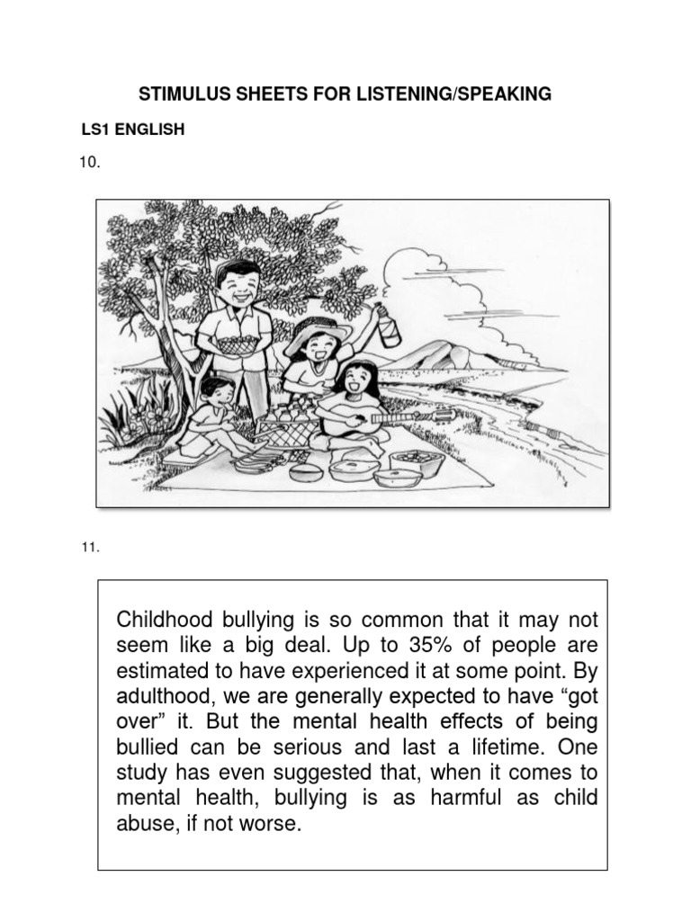 JHS7 Stimulus Sheets For ListeningSpeaking | PDF