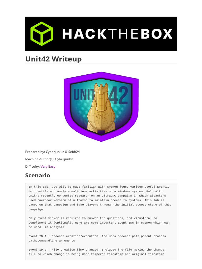 HTB Windows Sysmon Unit42 | PDF | Malware | Computer Security