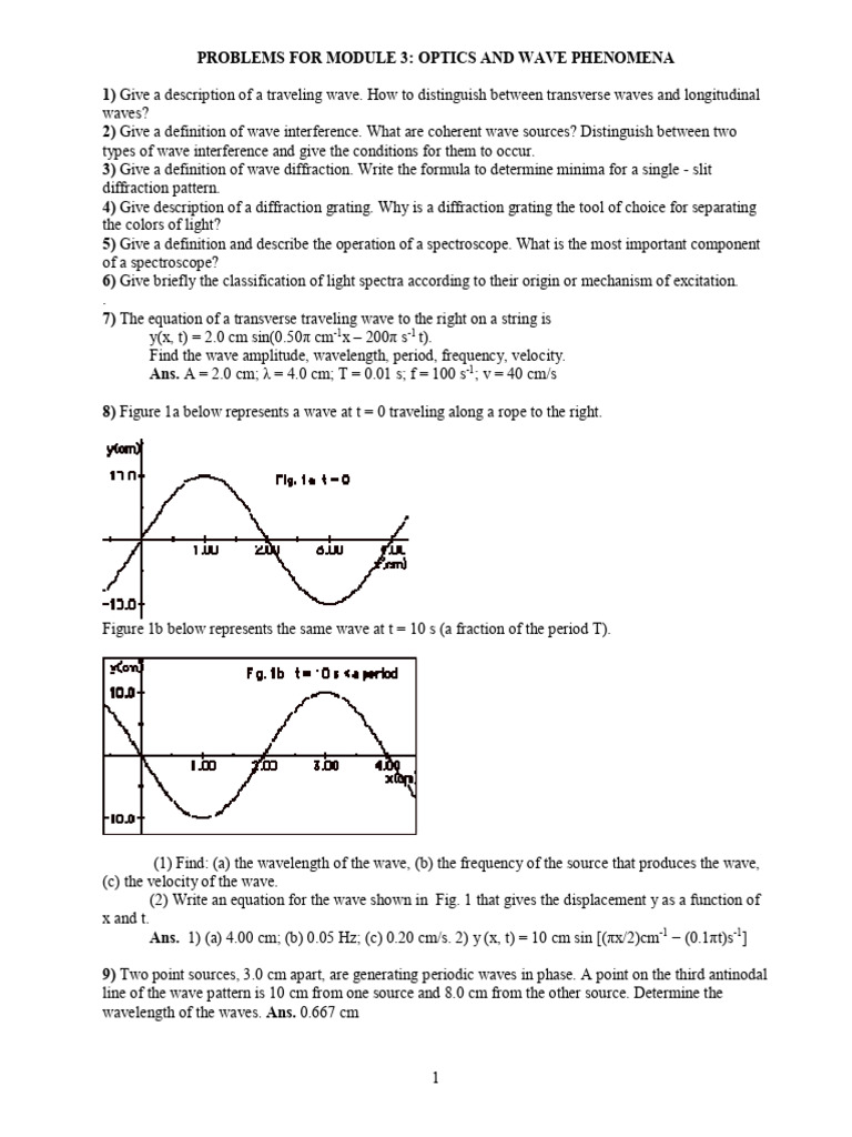 Module 3-OPTICS-PROBLEMS-sent-2024 - Physics 1 | PDF | Waves | Diffraction