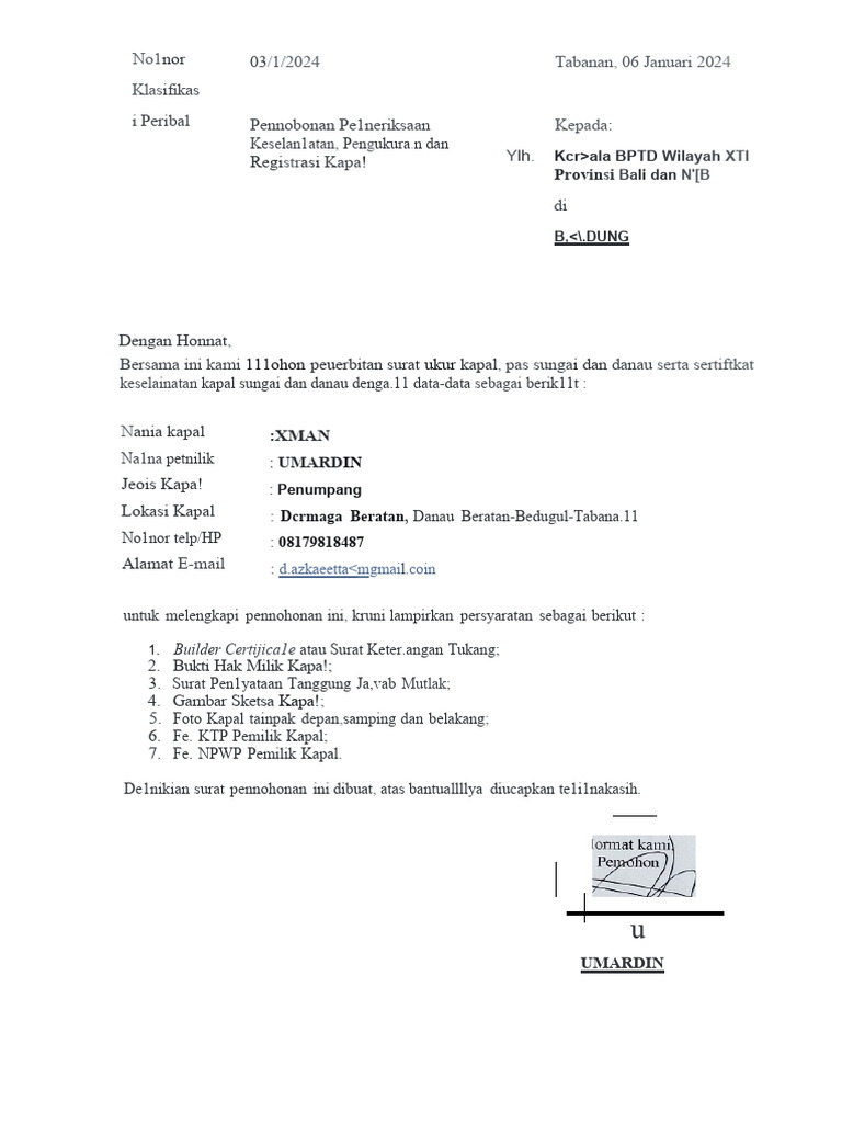 Permohonan Surat Ukur Kapal Tabanan | PDF