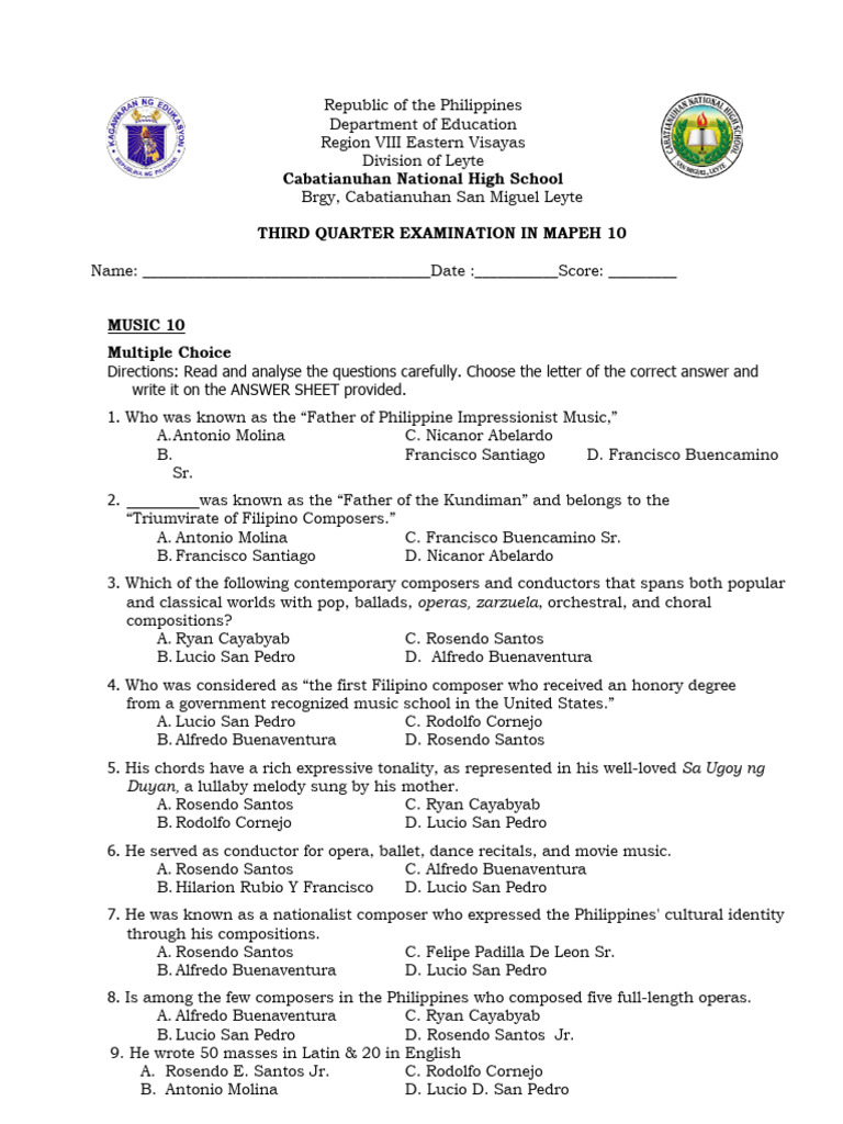 MAPEH 10 Third Quarter Exam Guide | PDF | Global Health