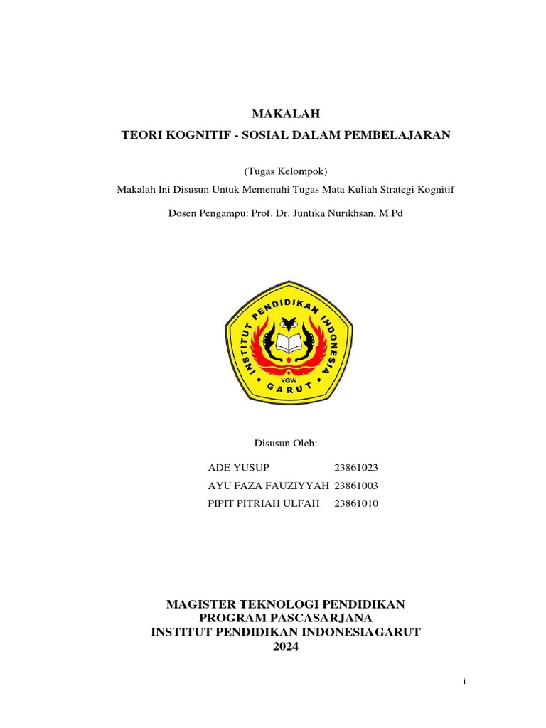 MAKALAH 5 KELOMPOK 4 Teori Kognitif Sosial | PDF MAKALAH 5 KELOMPOK 4 Teori Kognitif Sosial | PDF
