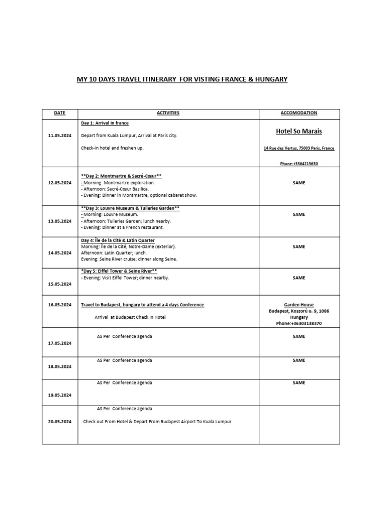 5 Days Travel Itinerary For France Visa Application | PDF | Paris ...