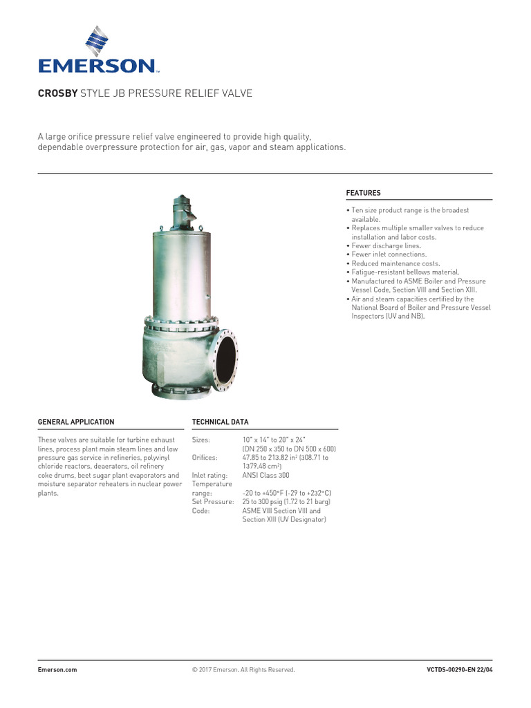 Data Sheets Style JB Pressure Relief Valve Crosby en en 5197468 | PDF ...