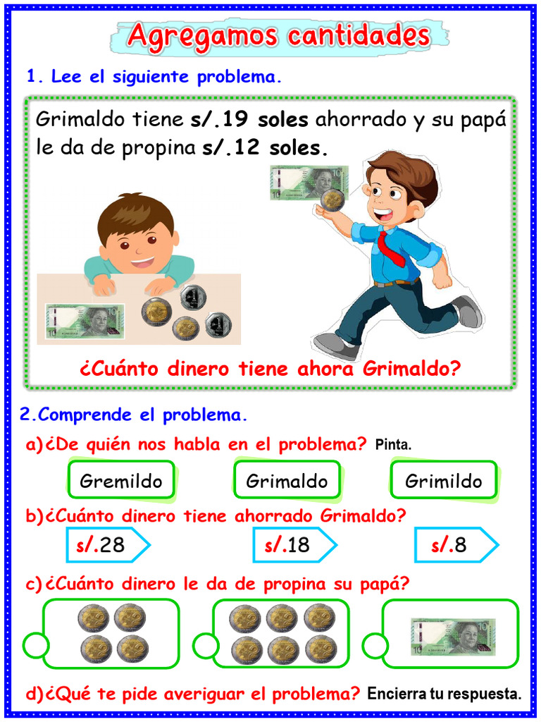 Ficha Agregamos Cantidades Con Monedas, Billetes y Yupana Maestra Janet ...