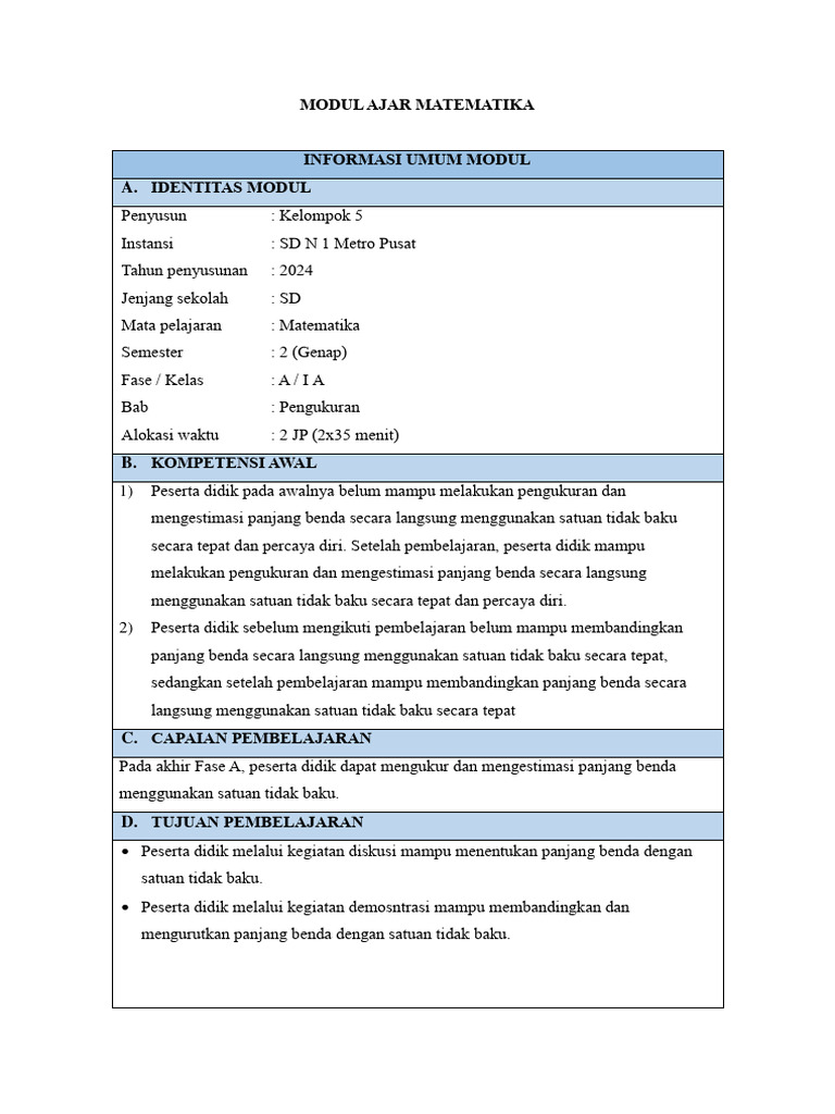 Modul Ajar Pendekatan TaRL Ranggita Karimah Kel 5 | PDF