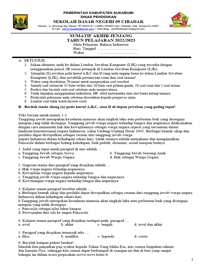 Saj SD Kelas 6 Bahasa Indonesia | PDF
