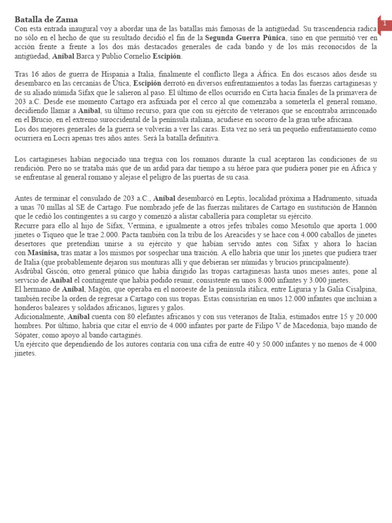 Batalla de Zama | PDF | Hannibal | Scipio Africanus
