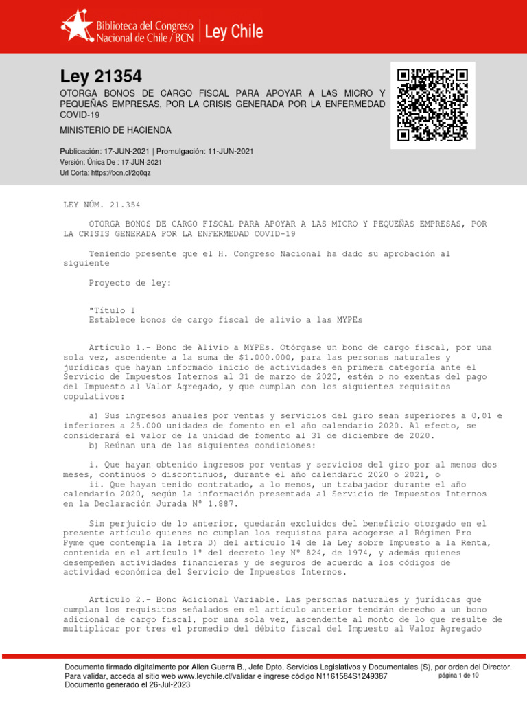 Ley 21354 - 17 JUN 2021 | PDF | Pequeñas y medianas empresas | Pensión