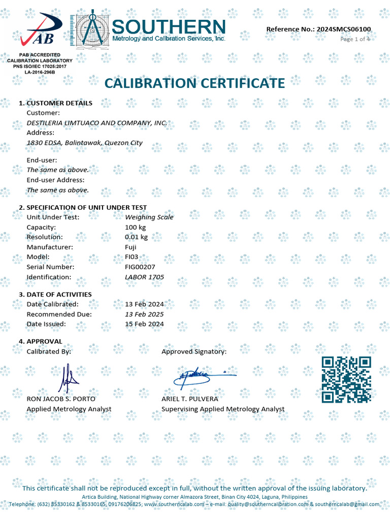 2024smcs06100 Certificate Pdf Calibration Metrology