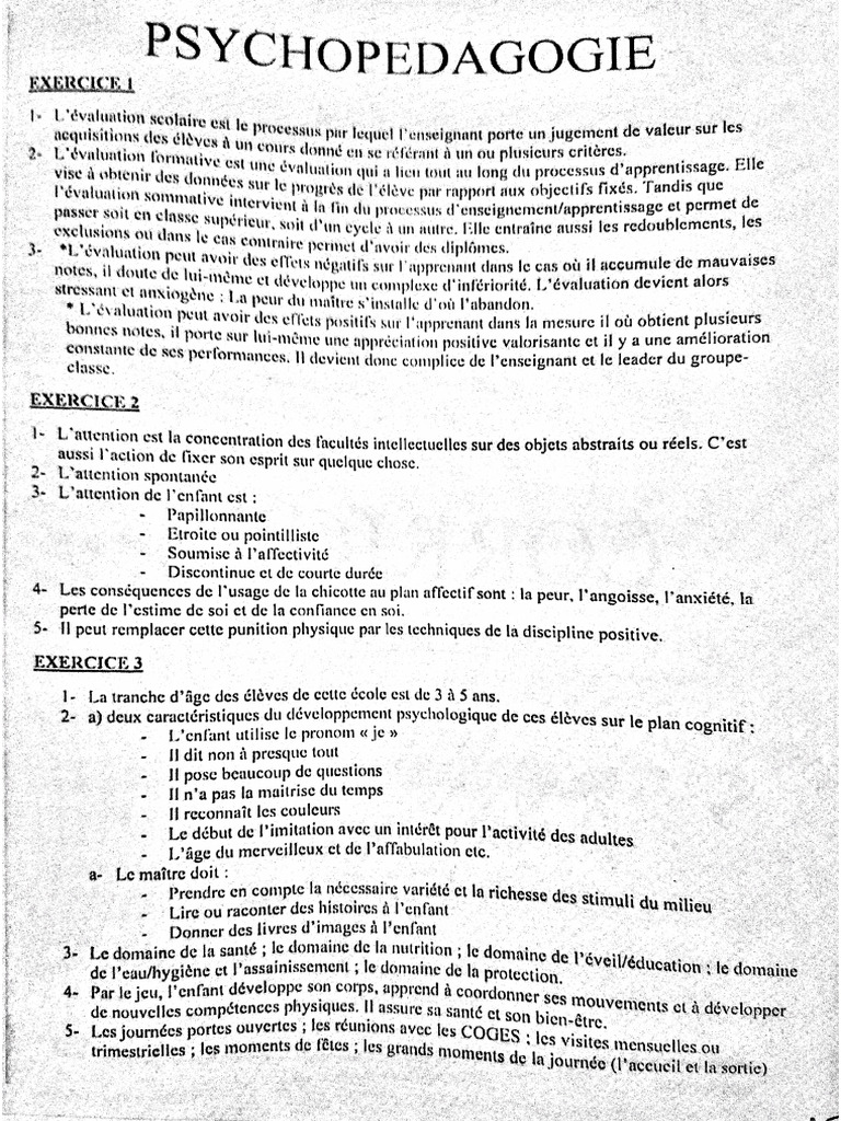 Corrigé Fiche 1 Psycho - Edhc | PDF