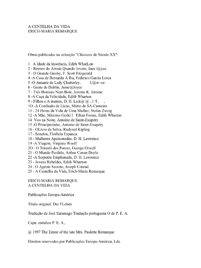A Centelha Da Vida - Erich Maria Remaque - TOAZ - Info | PDF