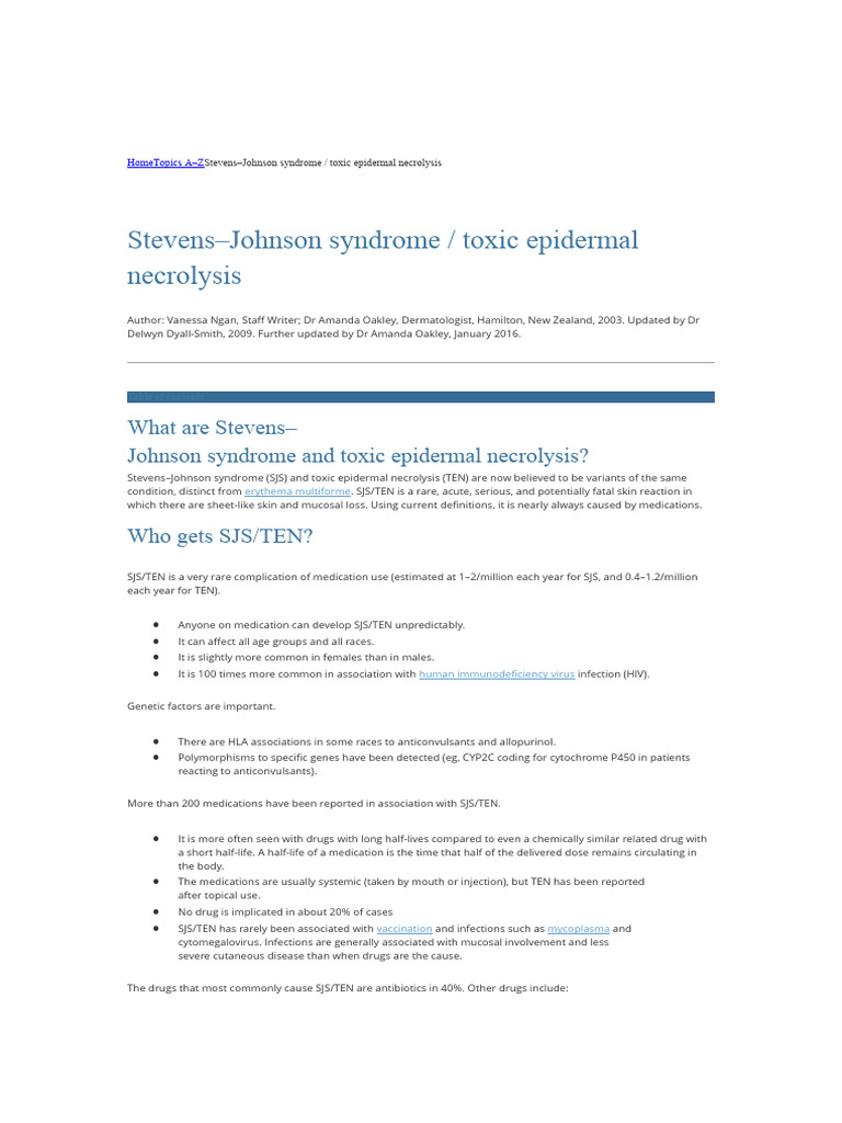 Stevens Johnson Syndrome | PDF | Medical Specialties | Clinical Medicine