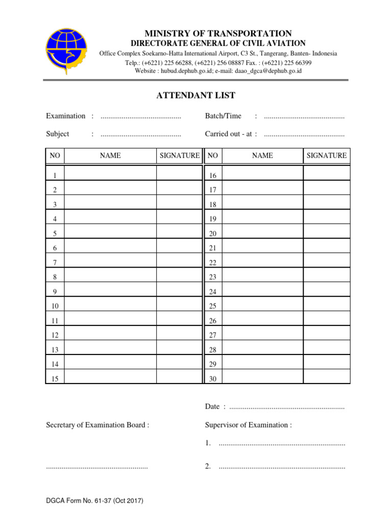 DGCA Form 61-37 Attendant List - Oct 2017 | PDF | Aviation Accidents ...