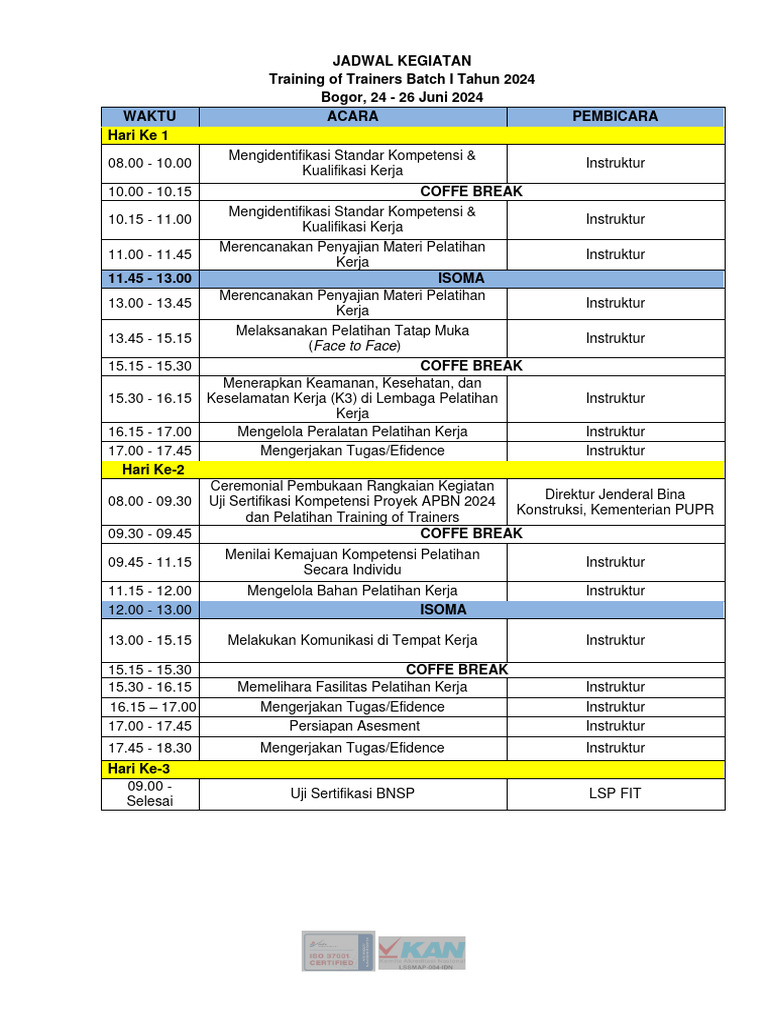Jadwal Kegiatan Tot SMK | PDF