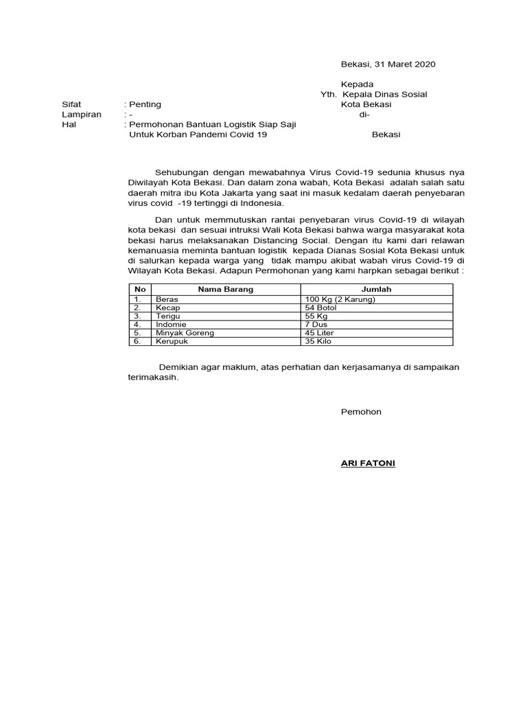 Surat Permohonan Tagana | PDF