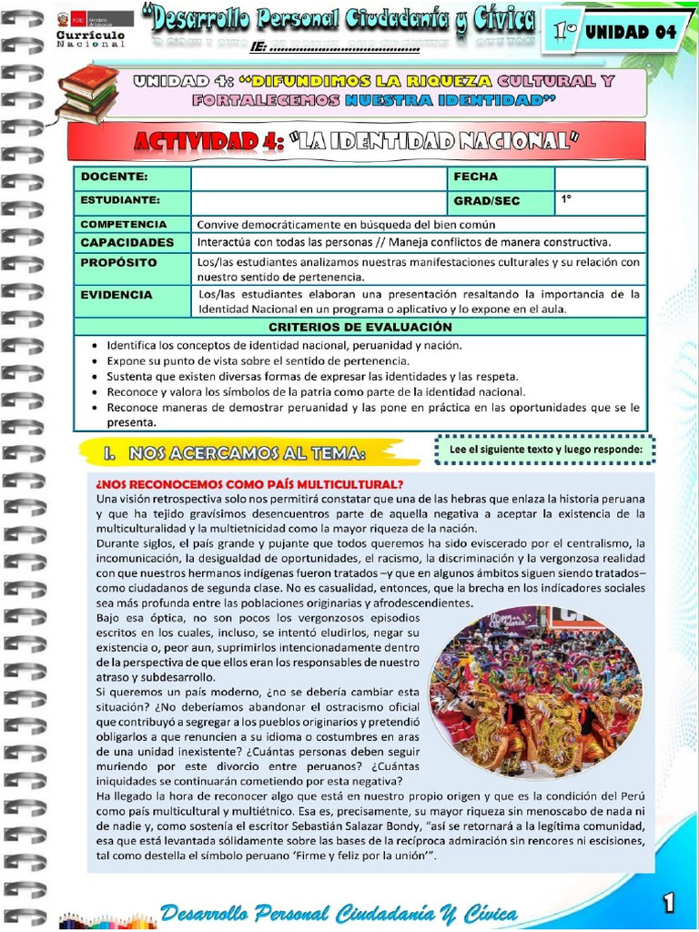 Actividad La identidad Nacional MInt | PDF