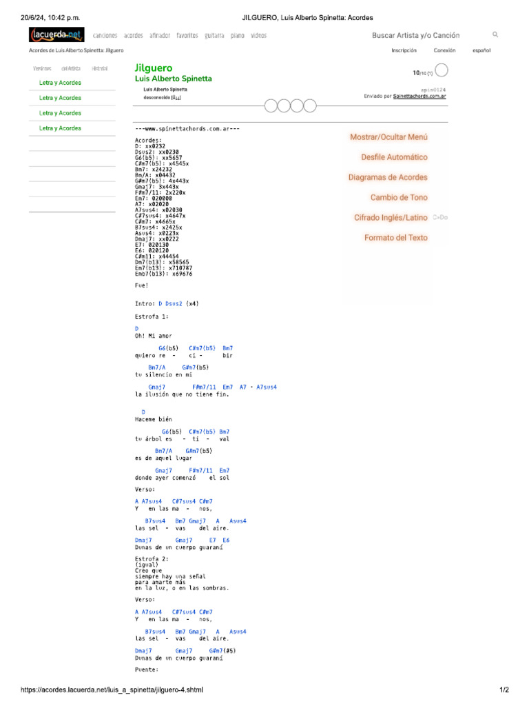 Jilguero Spinetta Acordes | PDF