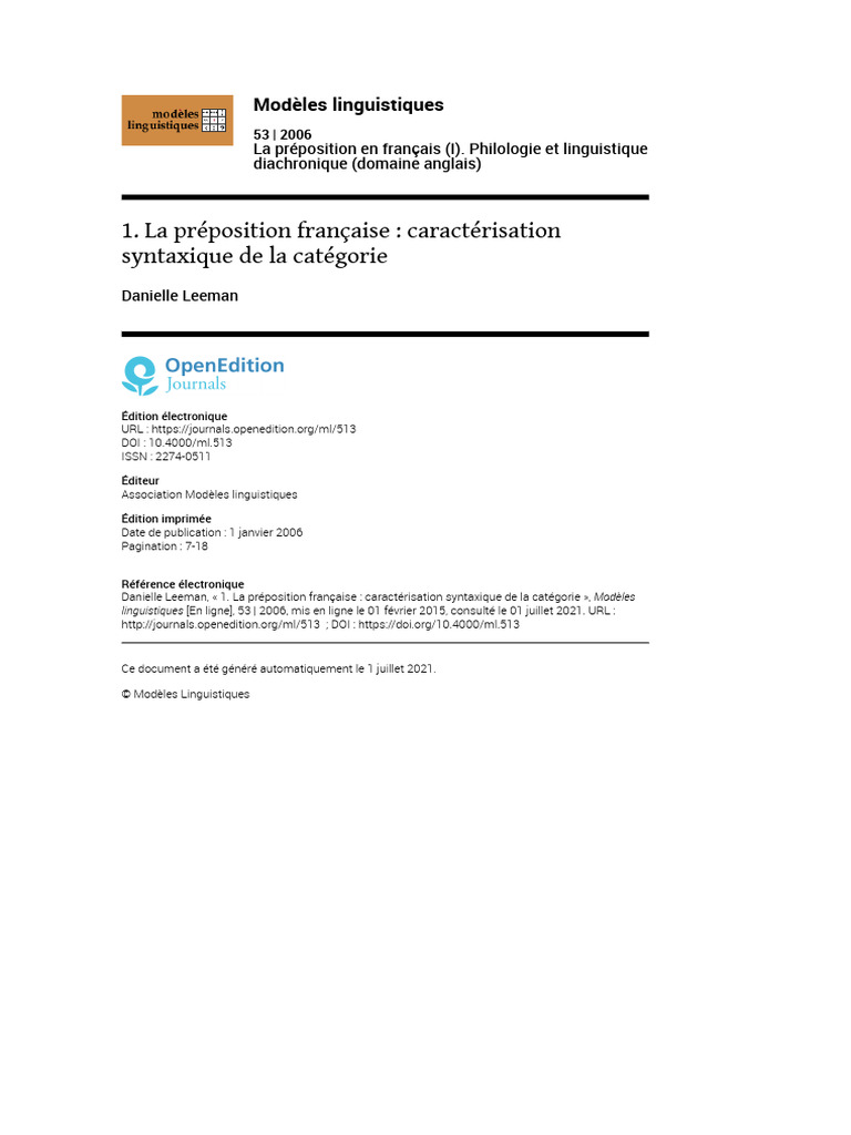 Caractérisation syntaxique des prépositions | PDF | Adposition ...