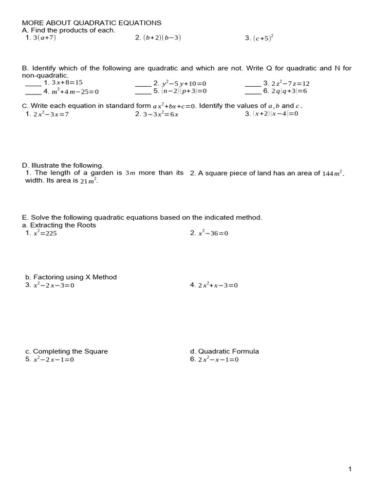 Quadratic Equations | PDF