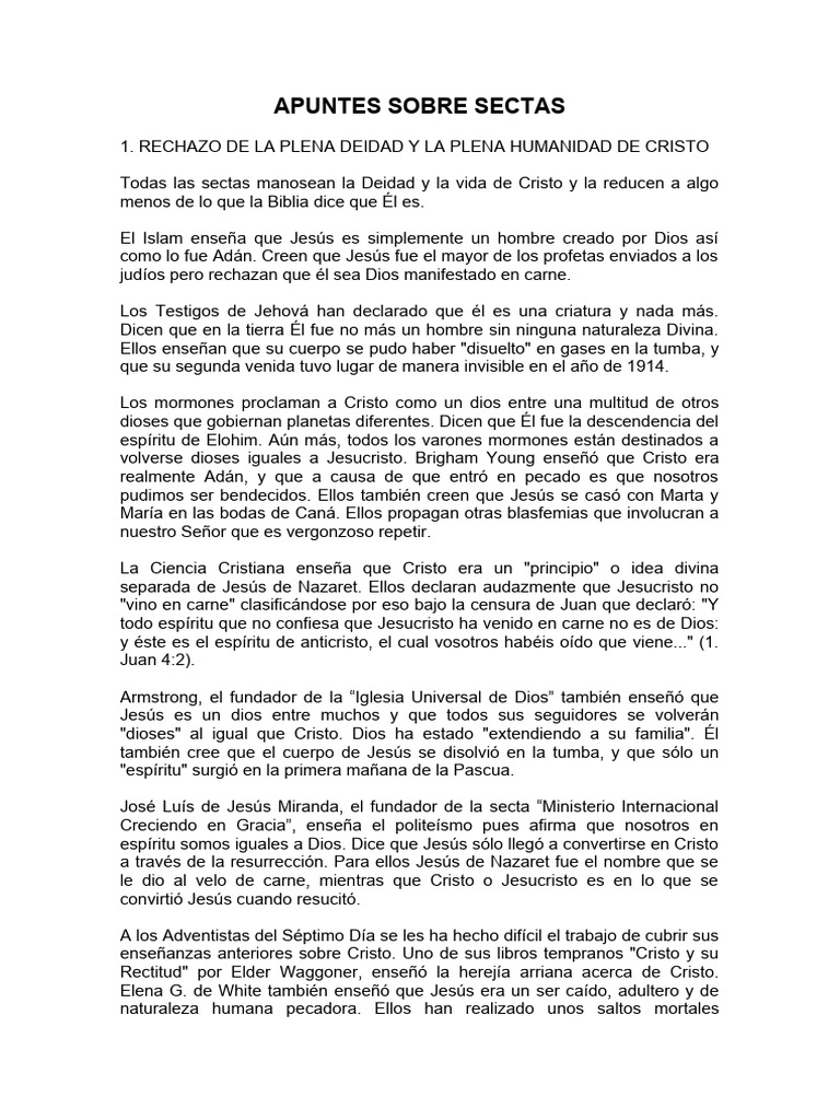 Apuntes Sobre Sectas Pdf Jesús Cristo Título
