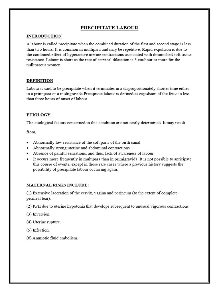 Precipitate Labour | PDF | Childbirth | Postpartum Period