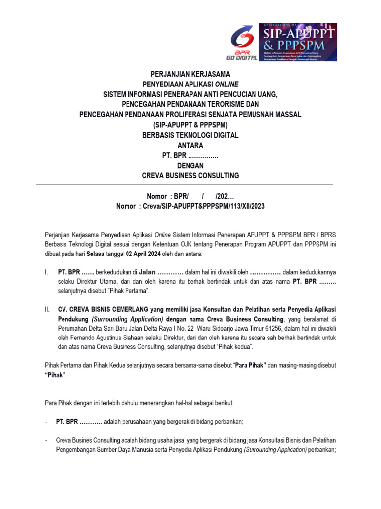 DRAFT PKS APUPPT & PPPSPM (DPD Perbarindo Jateng) - Selasa 02 April 2024 | PDF