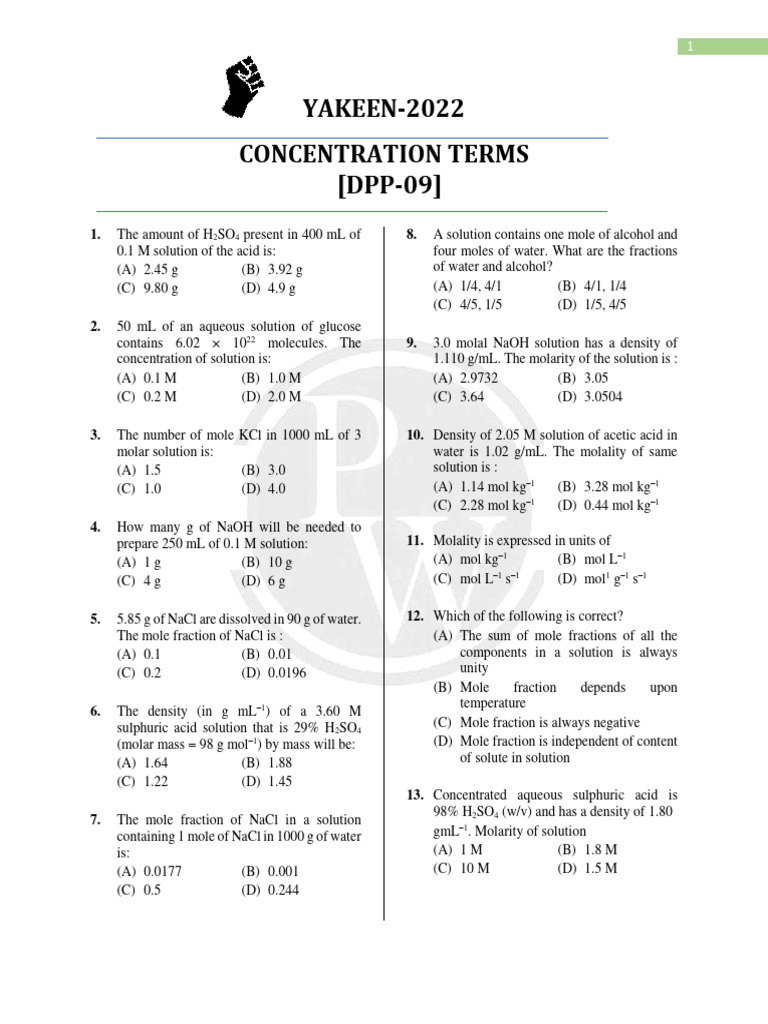 Some Basic Concept of Chemistry - DPP-09 | PDF | Concentration | Chemical Substances