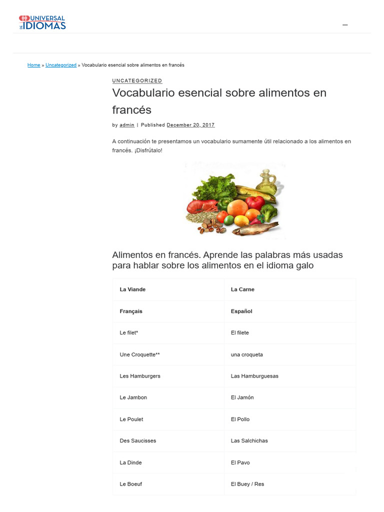 Alimentos en Francés | PDF | Postres | Alimentos