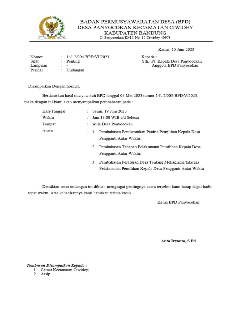2SURAT UNDANGAN Rapat BPD-pemdes | PDF