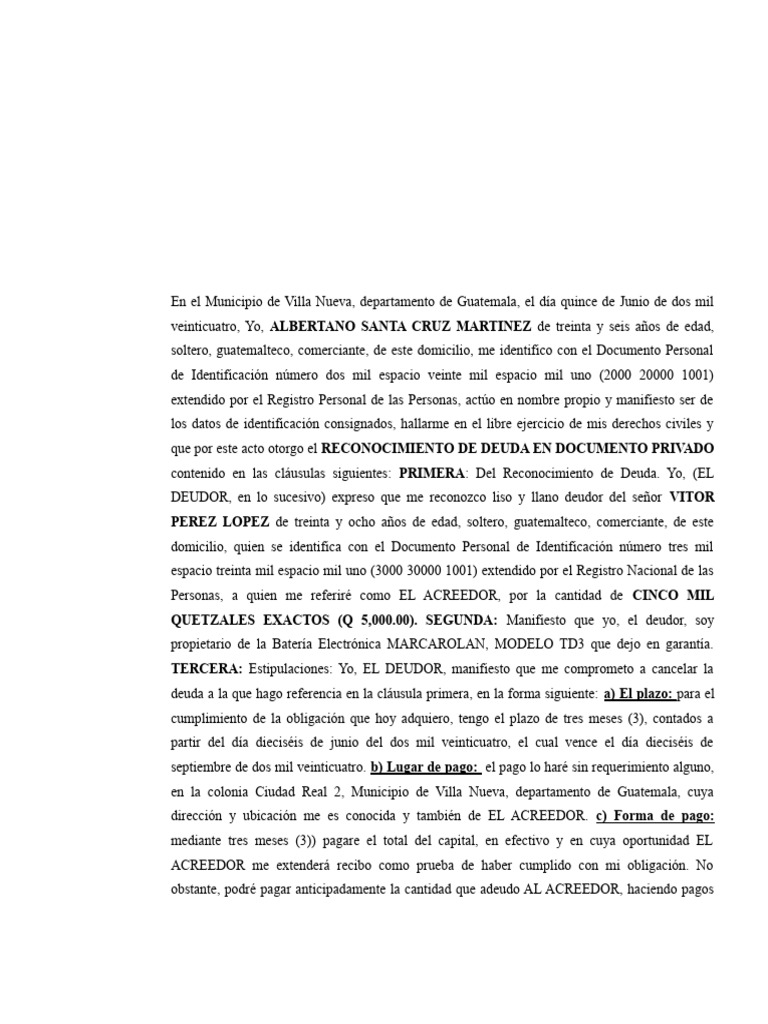 Modelo Acta de Deuda | PDF | Pagos