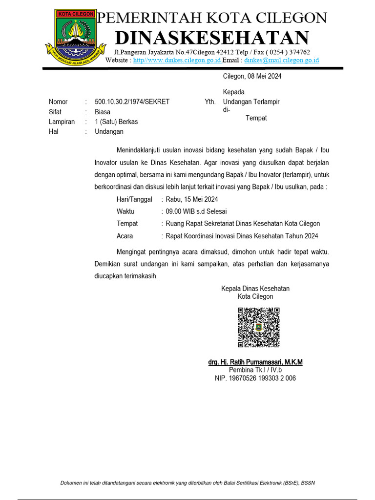 Undangan Koordinasi Inovasi Tahun 2024 | PDF