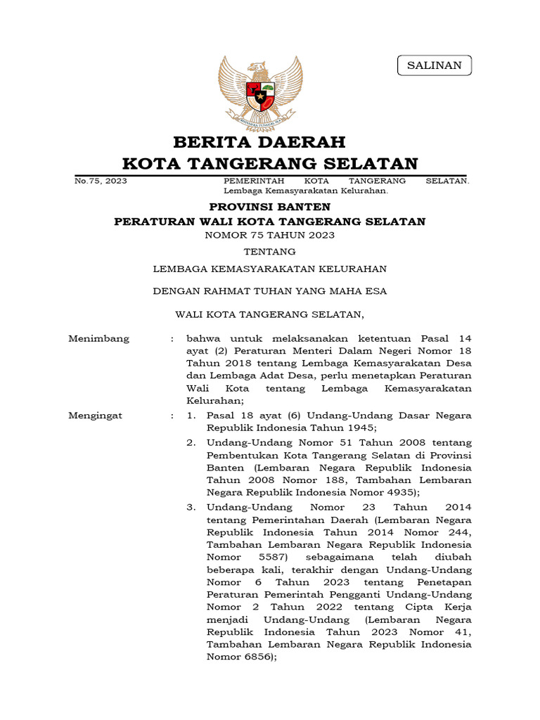 Perwal 75 2023 | PDF | Politik