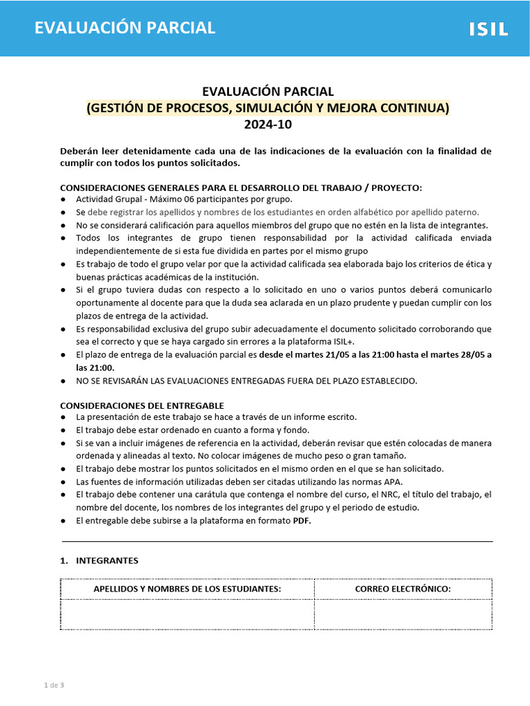 Evaluación Parcial (Proyecto) Grupal - NRC 2539 | PDF | Evaluación
