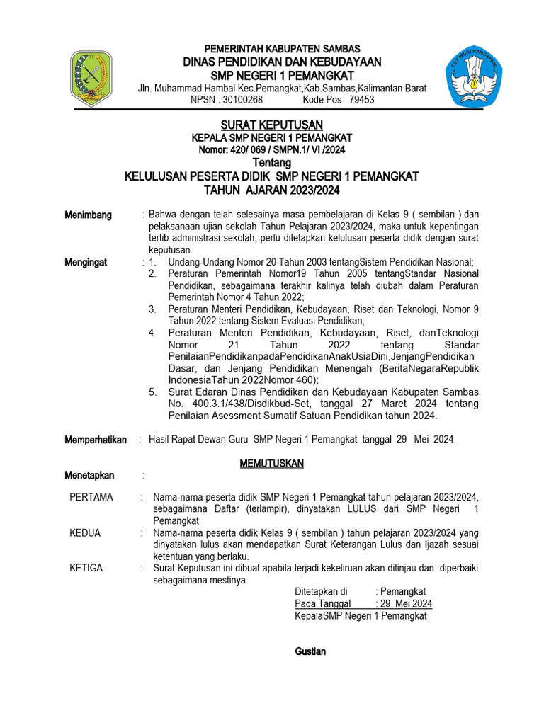 ADMINISTRASI Kelulusan Sekolah | PDF