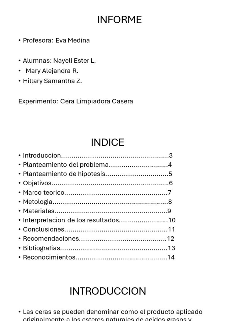 Informe de Samantha | PDF | Cera | Ester