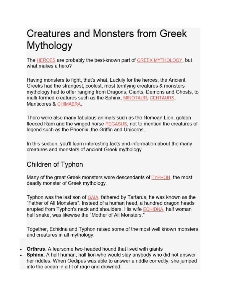 Creatures and Monsters From Greek Mythology | PDF | Medusa