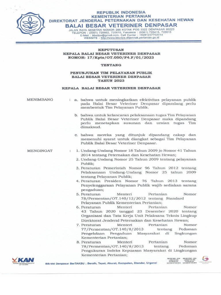 SK 17 Penunjukan Tim Pelayanan Publik | PDF