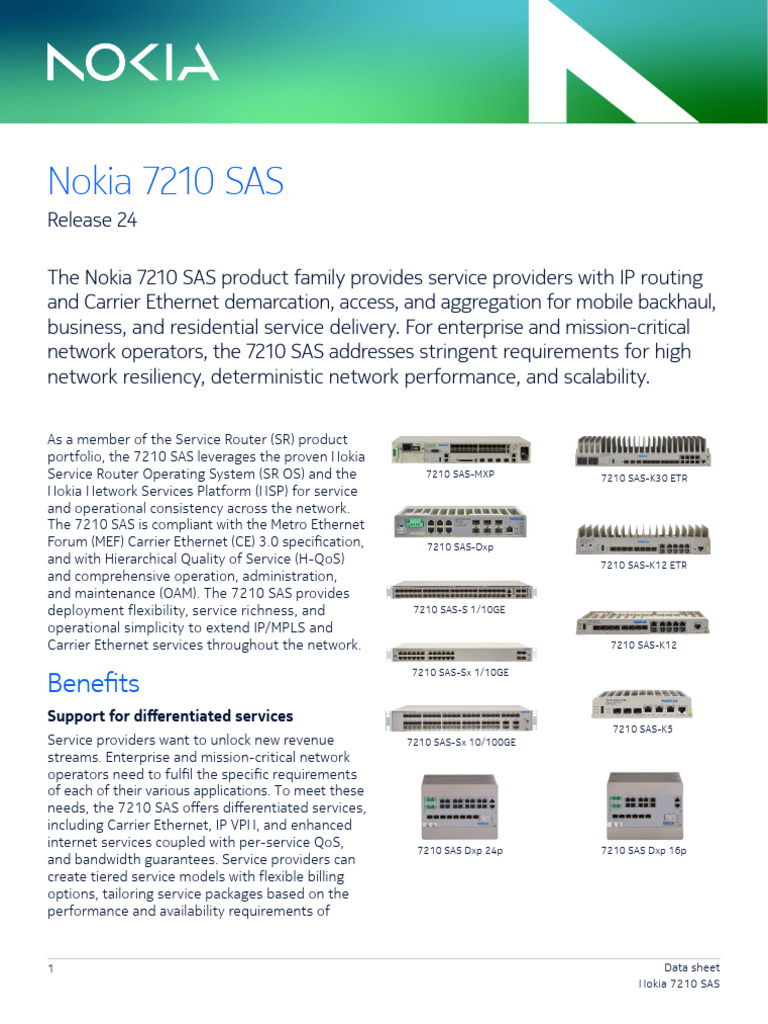 Nokia 7210 SAS Data Sheet EN | PDF | Virtual Private Network | Networking