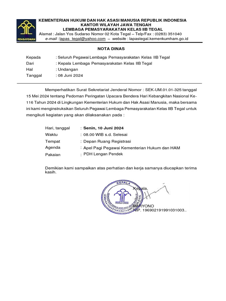 Nodin, Susunan Acara Dan Petugas Apel Pagi 10 Juni 2024 | PDF