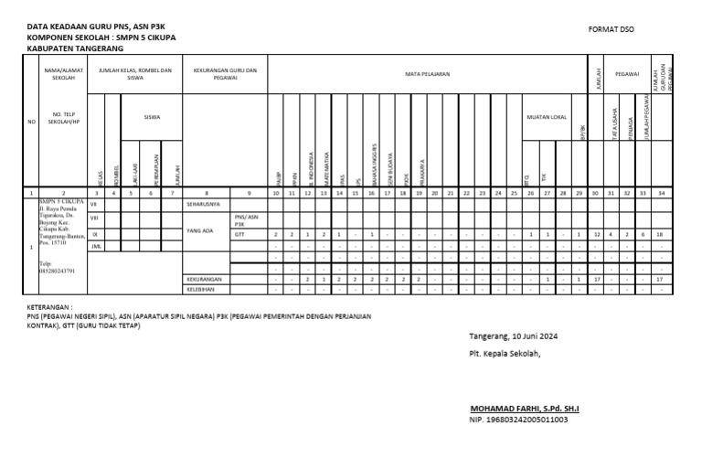 Format Dso Data Keadaan Guru Asn Pns Asn | PDF