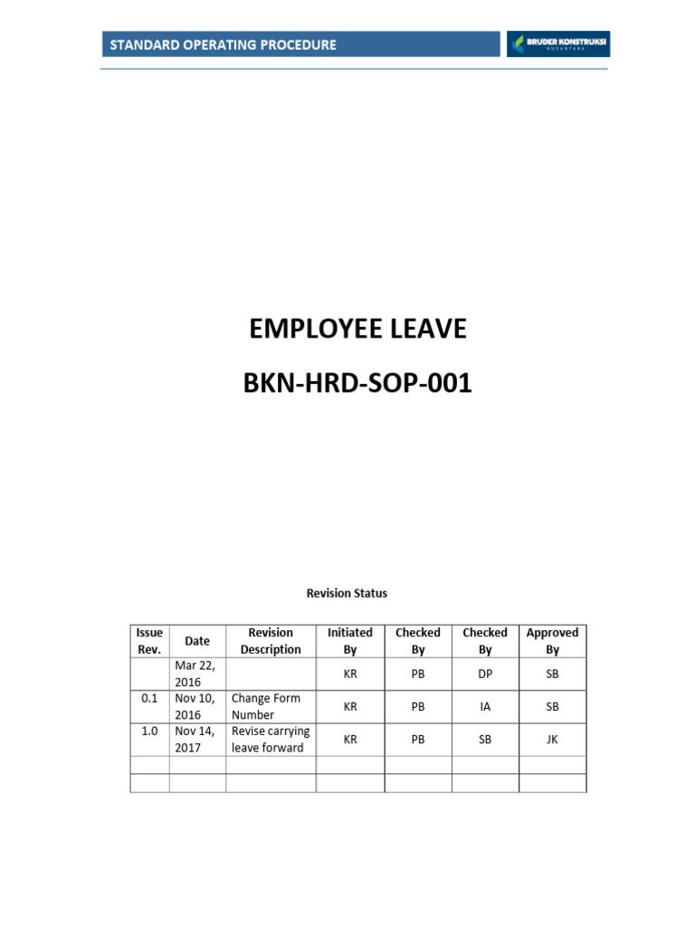 BKN-HRD-SOP-001 Employee Leave V1.0 | PDF