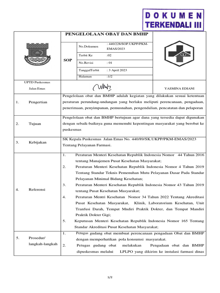 Sop Pengelolaan Obat Dan BMHP | PDF