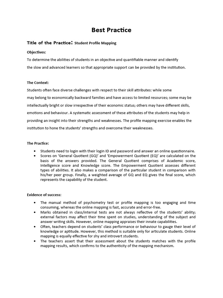 Best Practice - Students' Profile Mapping | PDF | Emotional ...