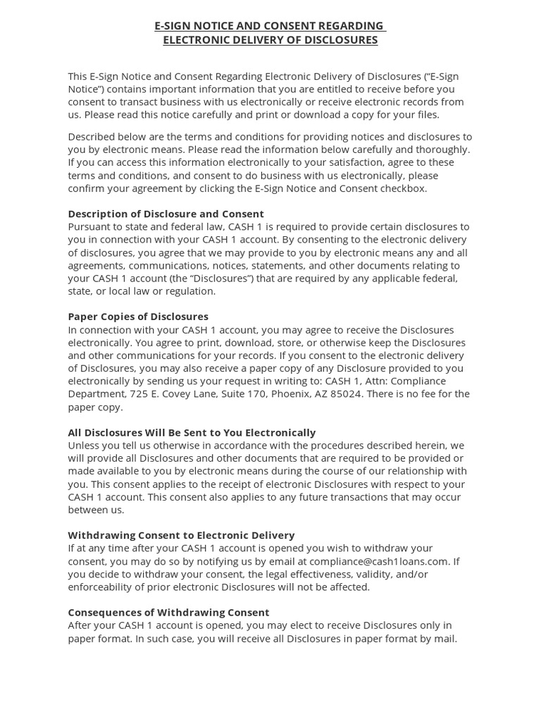 E-Sign Consent for Electronic Disclosures | PDF | Safari (Web Browser ...