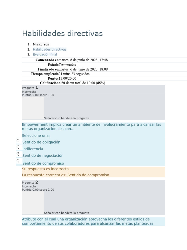 Respuestas Del Curso Habilidades Directivas | PDF | Liderazgo | Las emociones