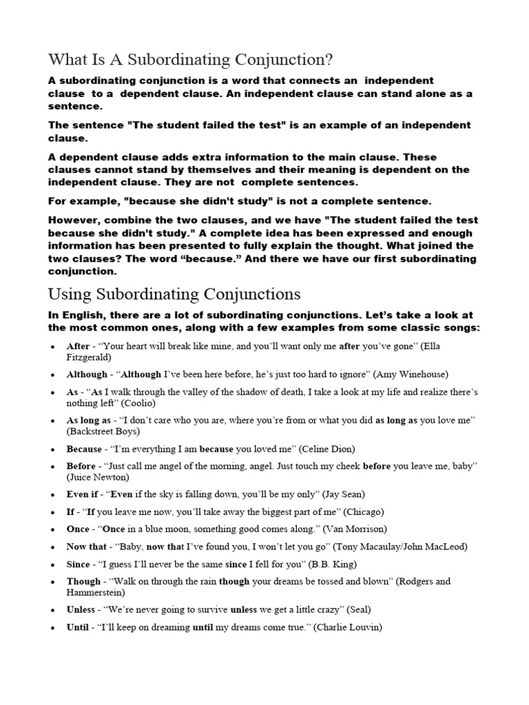 Worksheet 8 Subordinating Conjunctions | PDF | Clause | Grammar